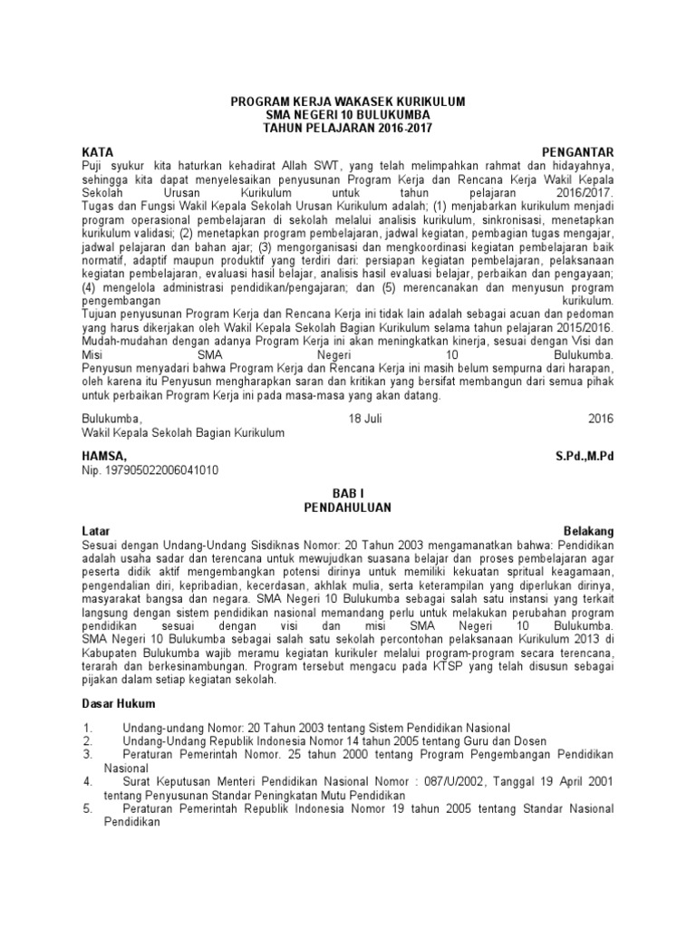 Program Kerja Wakasek Kurikulum | PDF