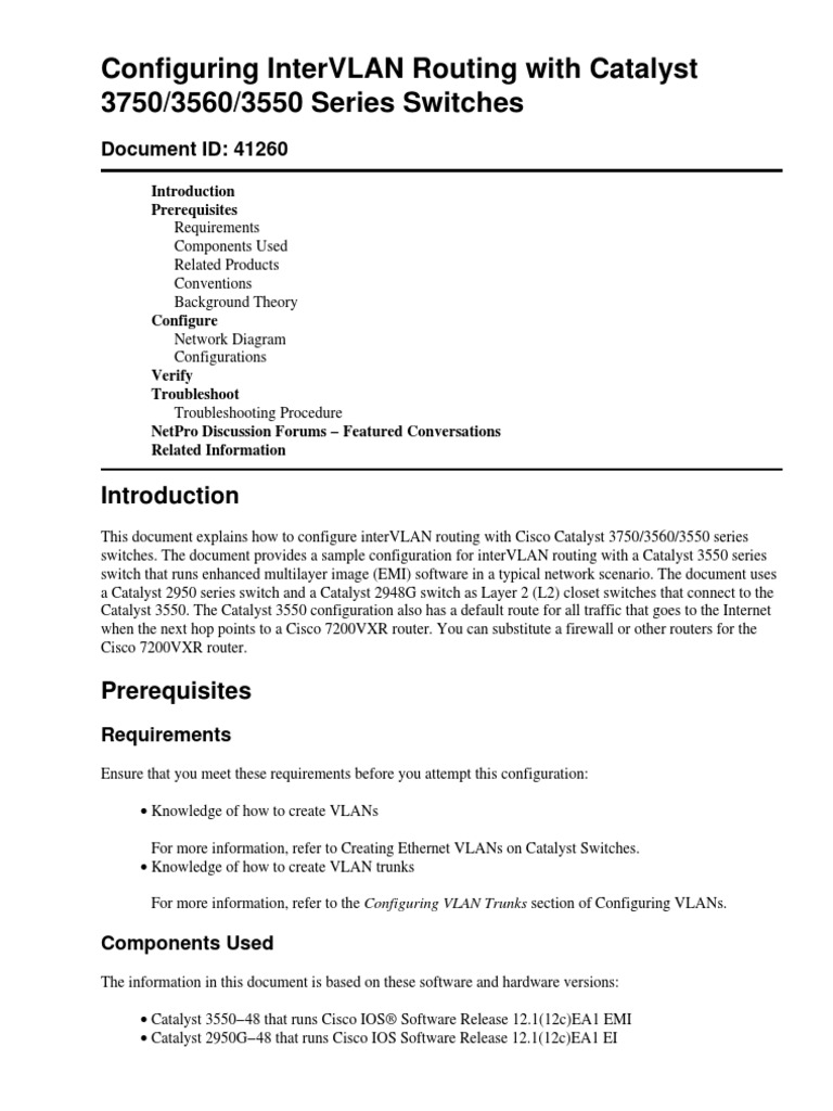 Configuring InterVLAN Routing With Catalyst 3750-3560-3550 Series Switches | PDF | Network ...