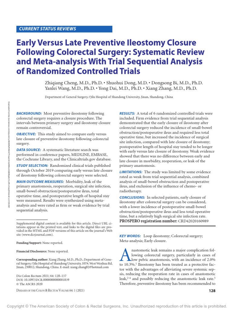 Early Versus Late Preventive Ileostomy Closure.21 | PDF | Systematic ...