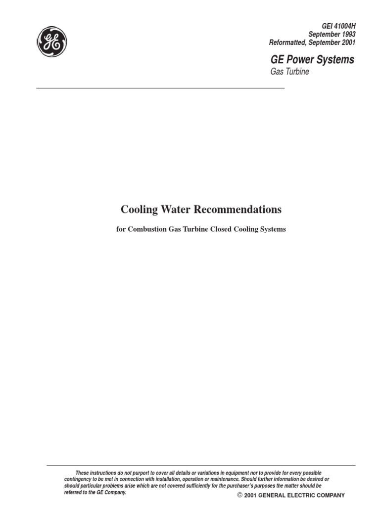 Cooling Water Recommendations: GE Power Systems | PDF | Chemical ...