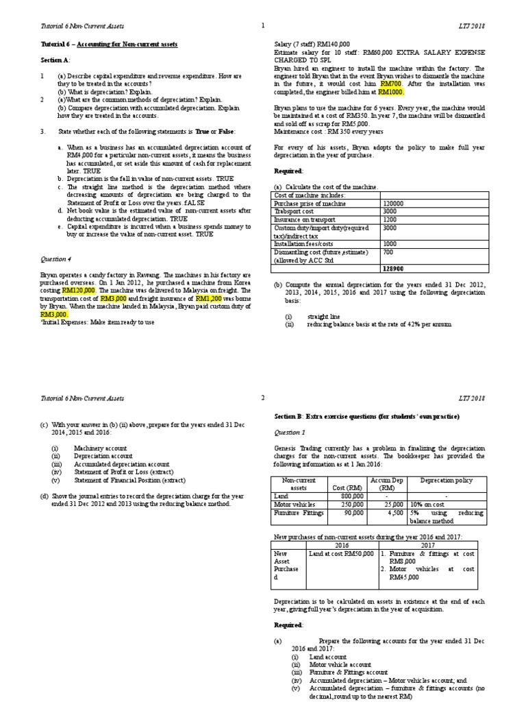 Tutorial 6 Non Current Assets (Q) | PDF | Fixed Asset | Depreciation