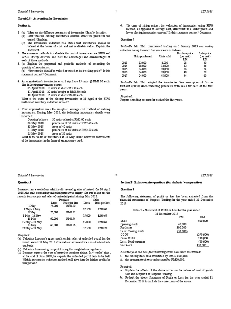 Tutorial 8 Inventories (Q) | PDF | Inventory | Balance Sheet