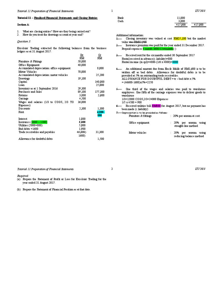 Tutorial 11 Preparation of Financial Statements (Q) | PDF | Book Value ...