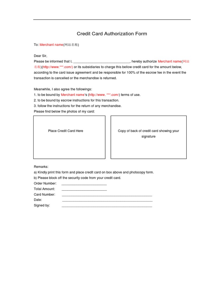 Credit Card Authorization Form | PDF