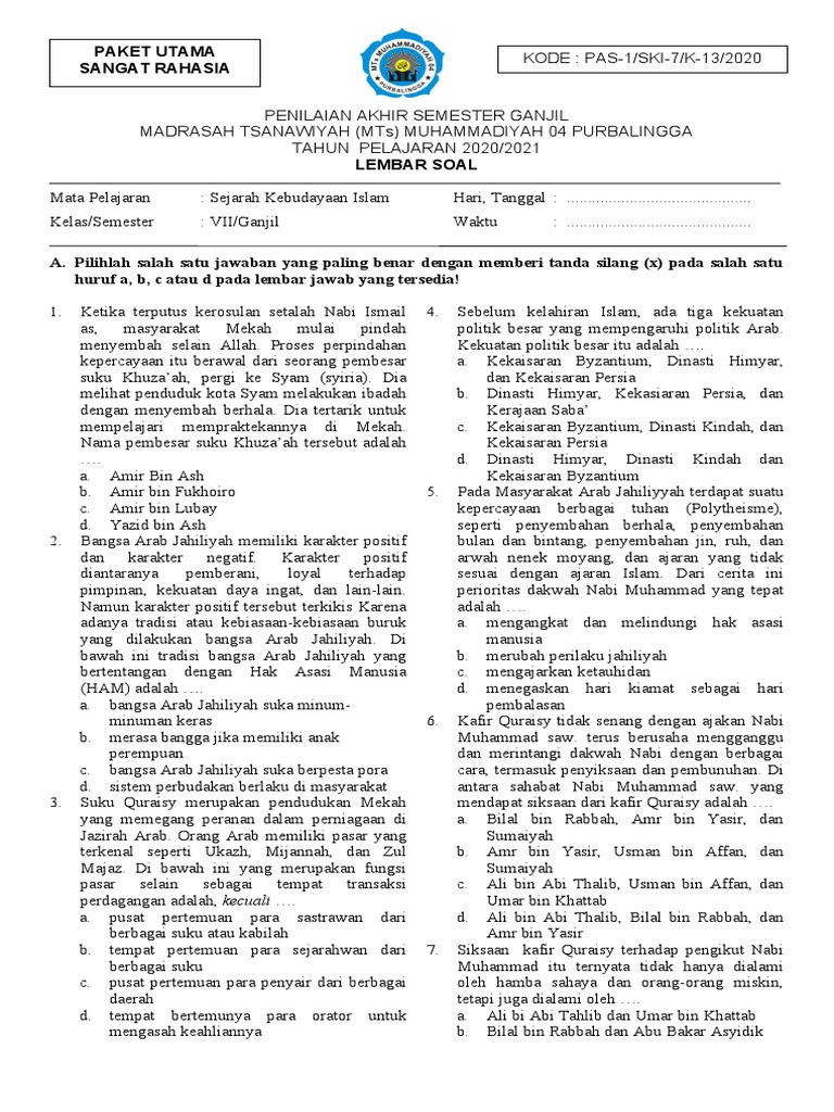 Soal Ski Kelas 7 Pas I | PDF