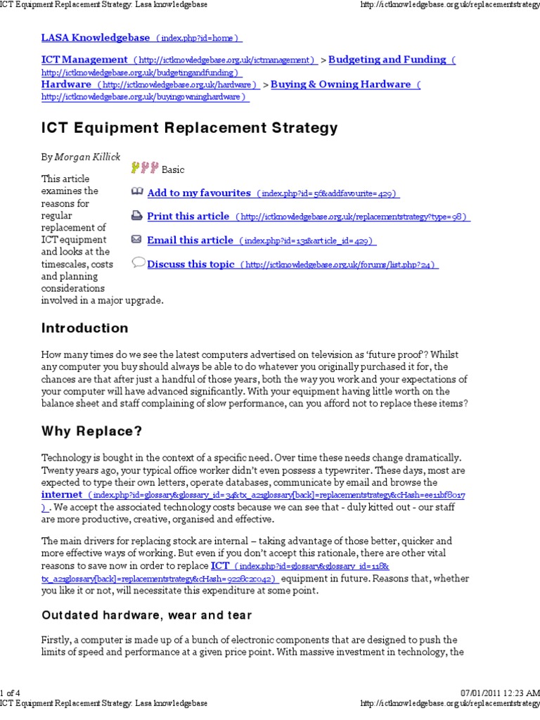 ICT Equipment Replacement Strategy Lasa Knowledgebase | PDF | Computer ...