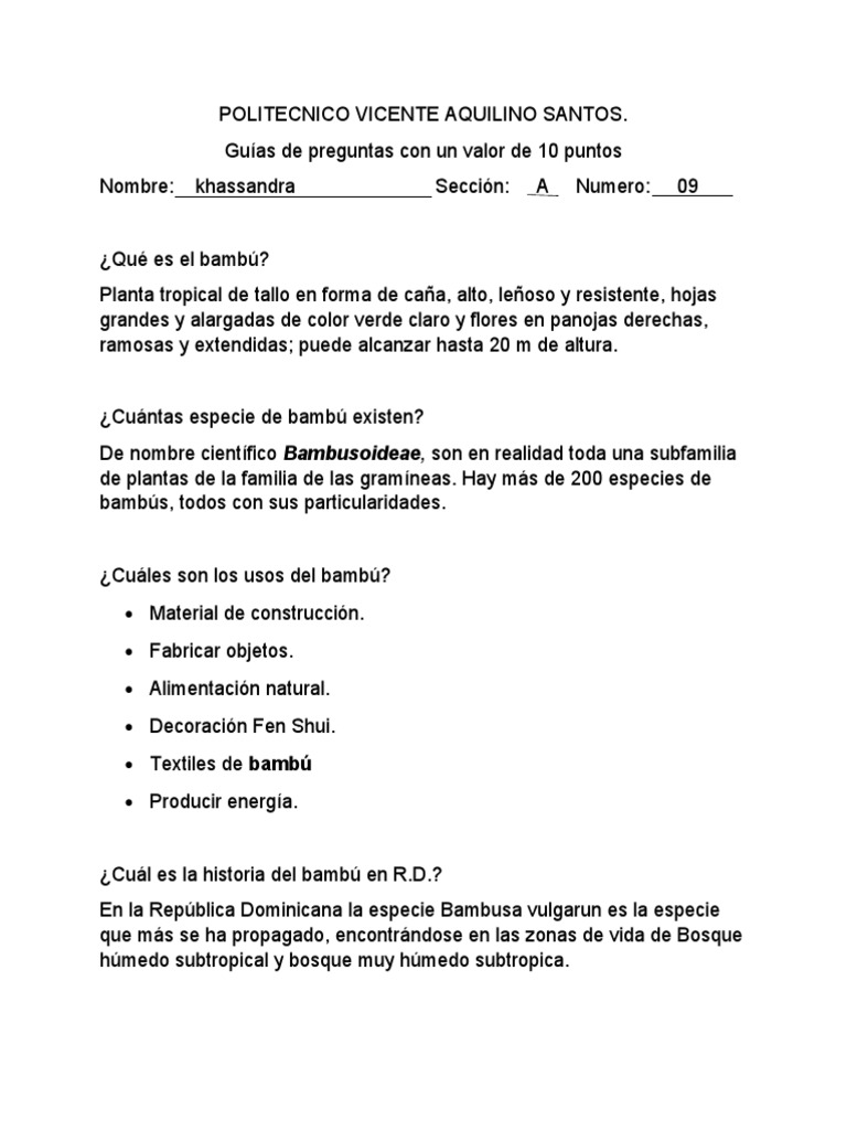 Usos y características del bambú | PDF | Bambú | Tallo de la planta