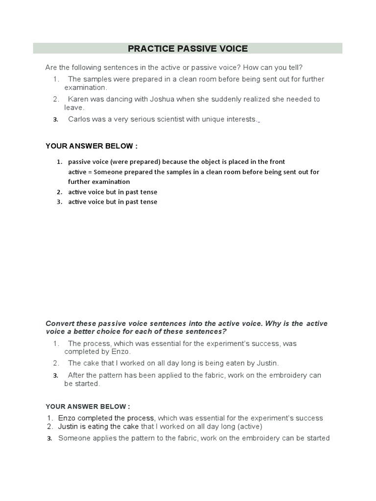 Practice Passive Voice: Your Answer Below | PDF