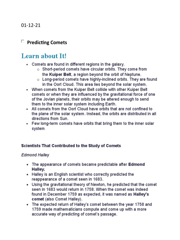 Learn About It!: Predicting Comets | PDF | Comet | Solar System