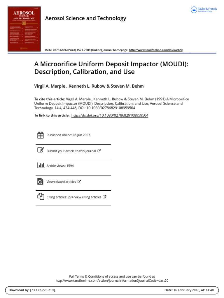 MOUDI Impactor: Design and Calibration Guide | PDF | Aerosol | Nozzle