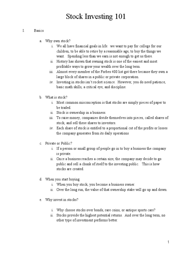 Stocks 101 Pdf Financial Capital Stocks