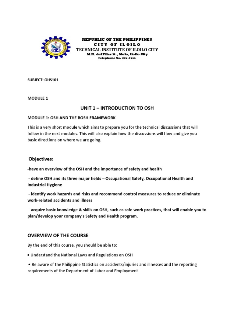 Module 1 Syllabus | PDF | Occupational Hygiene | Occupational Safety ...