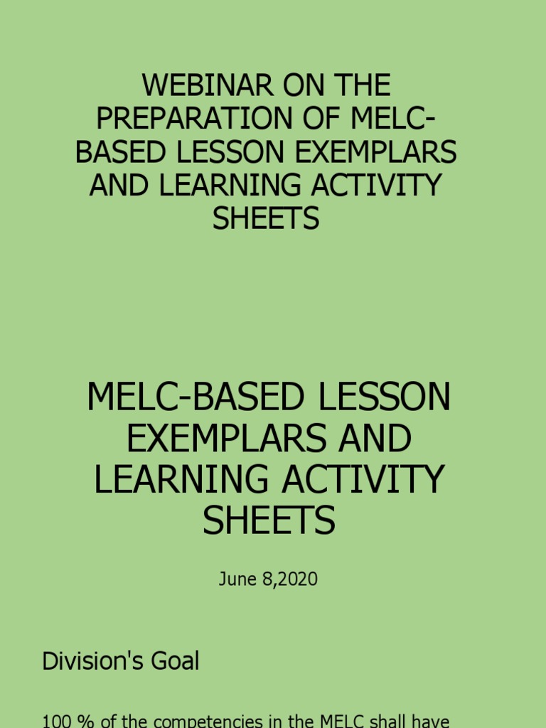Webinar On The Preparation of Melc-Based Lesson Exemplars and Learning ...