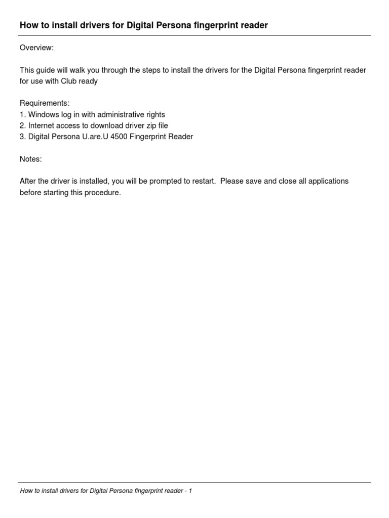 How To Install Drivers For Digital Persona Fingerprint Reader | PDF ...