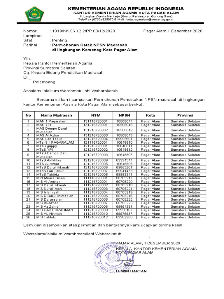 Permohonan Cetak NPSN | PDF