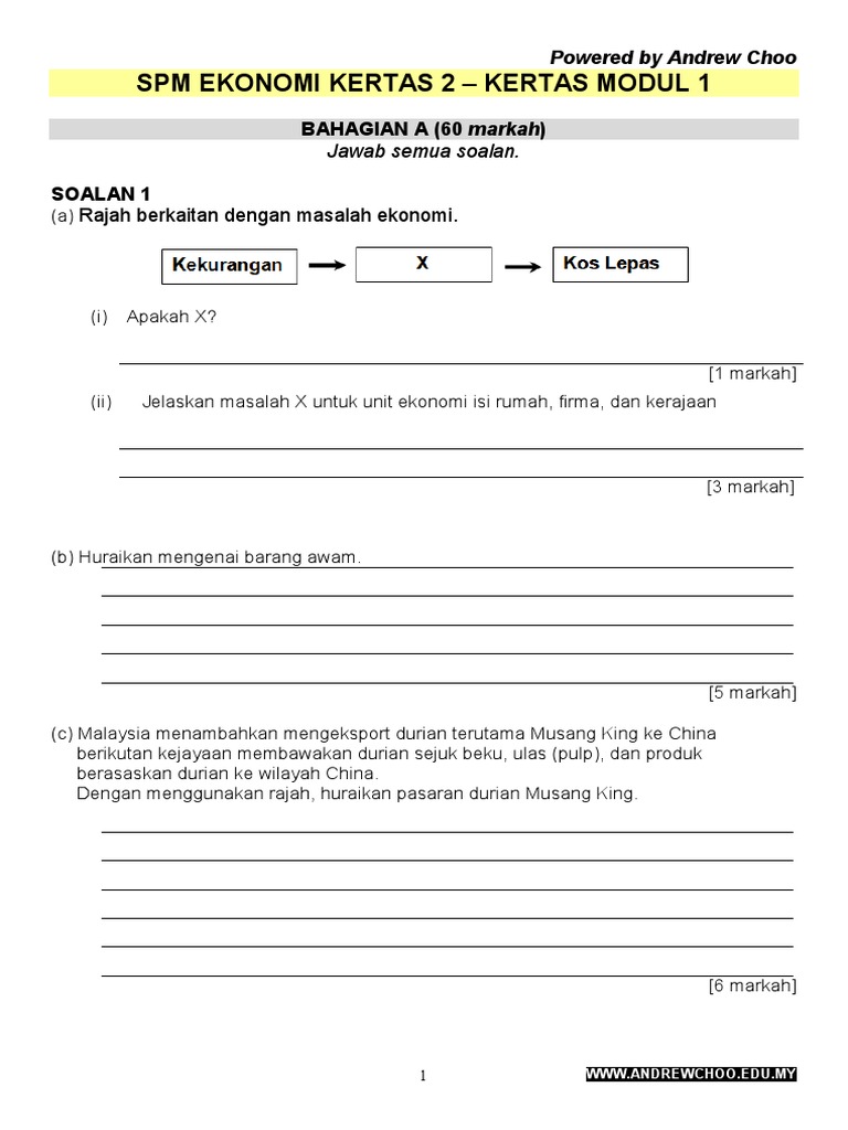 SPM Ekonomi Kertas Modul 1 | PDF
