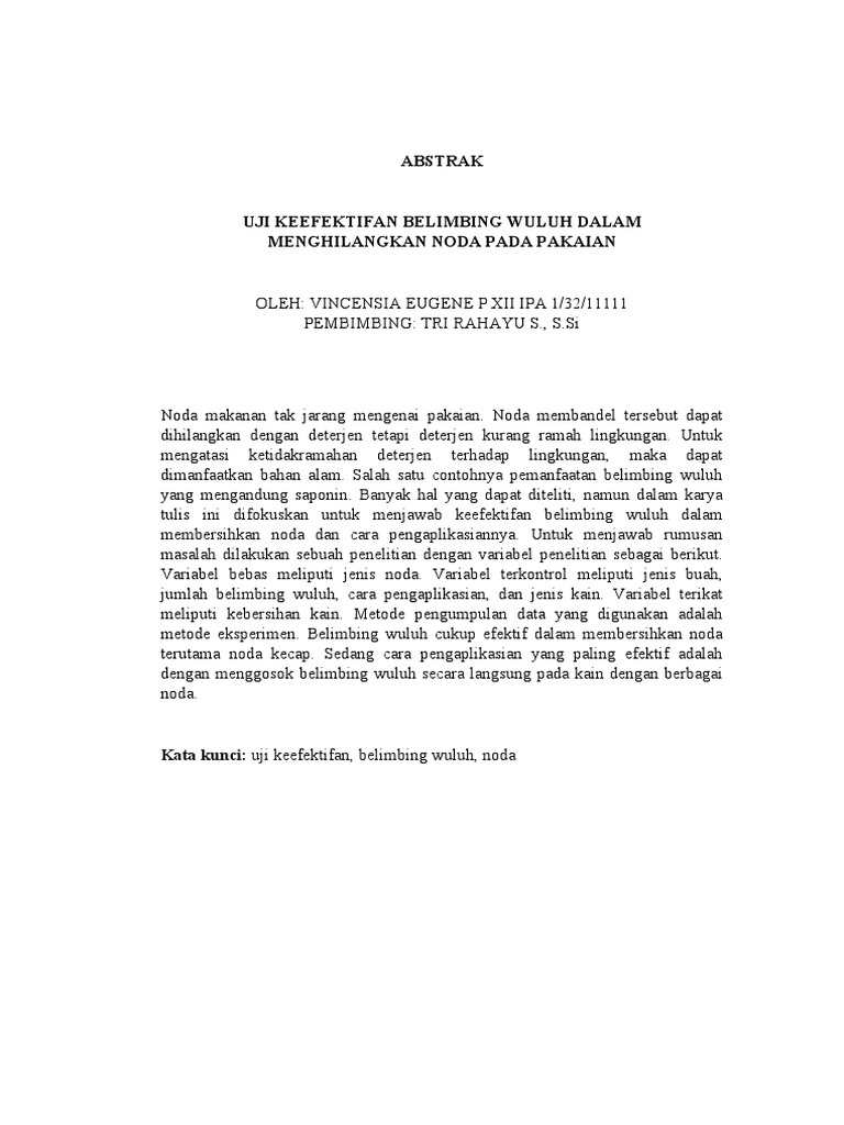 Contoh Abstrak Karya Tulis Ilmiah | PDF