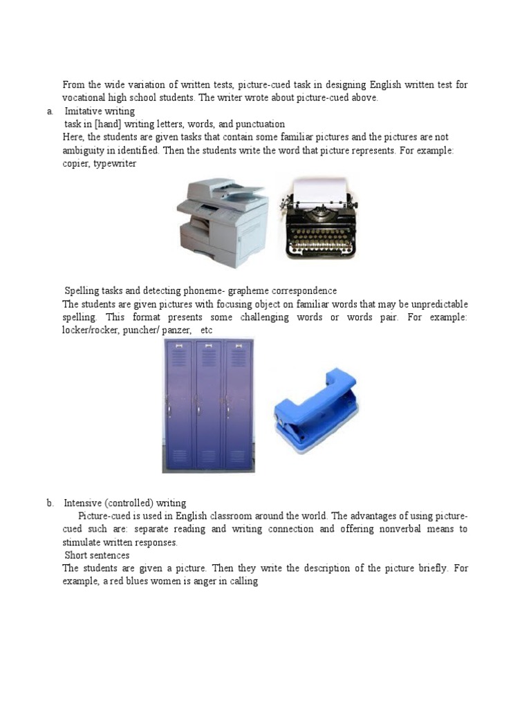 Picture-Cued Writing Tasks for Vocational Students | PDF | Word | Grammar