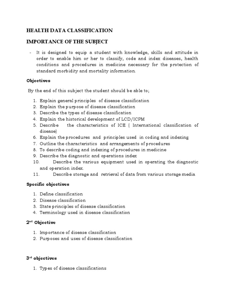 An Overview of Health Data Classification: Objectives, Principles ...