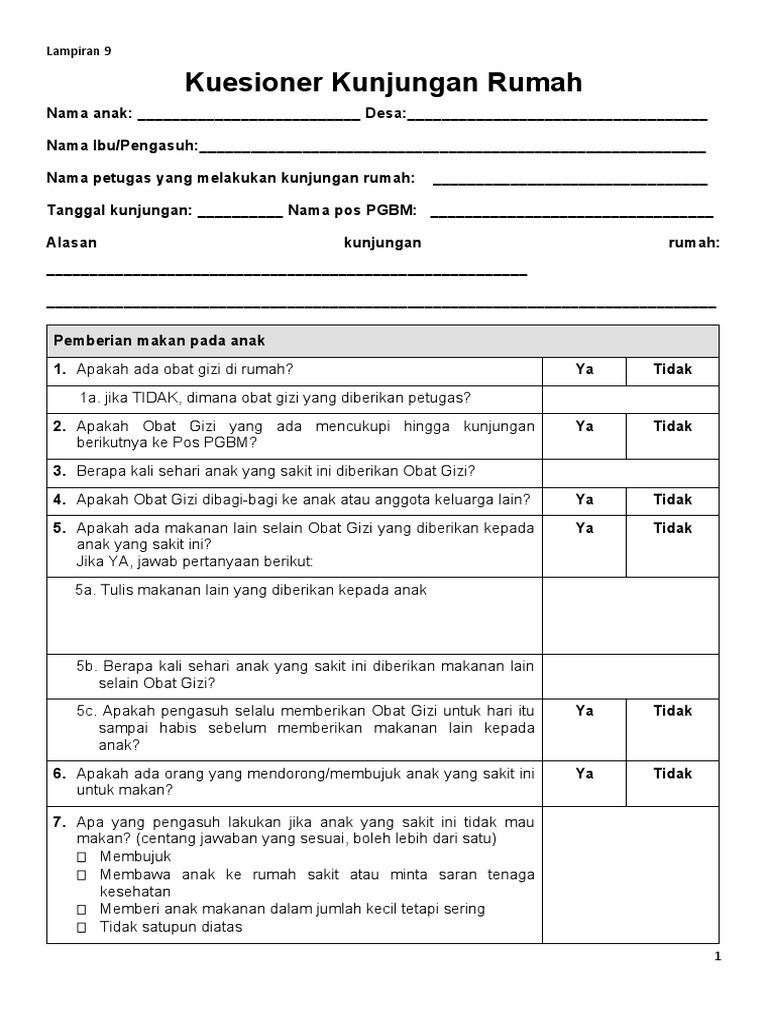 Contoh Kuesioner Kunjungan Rumah | PDF