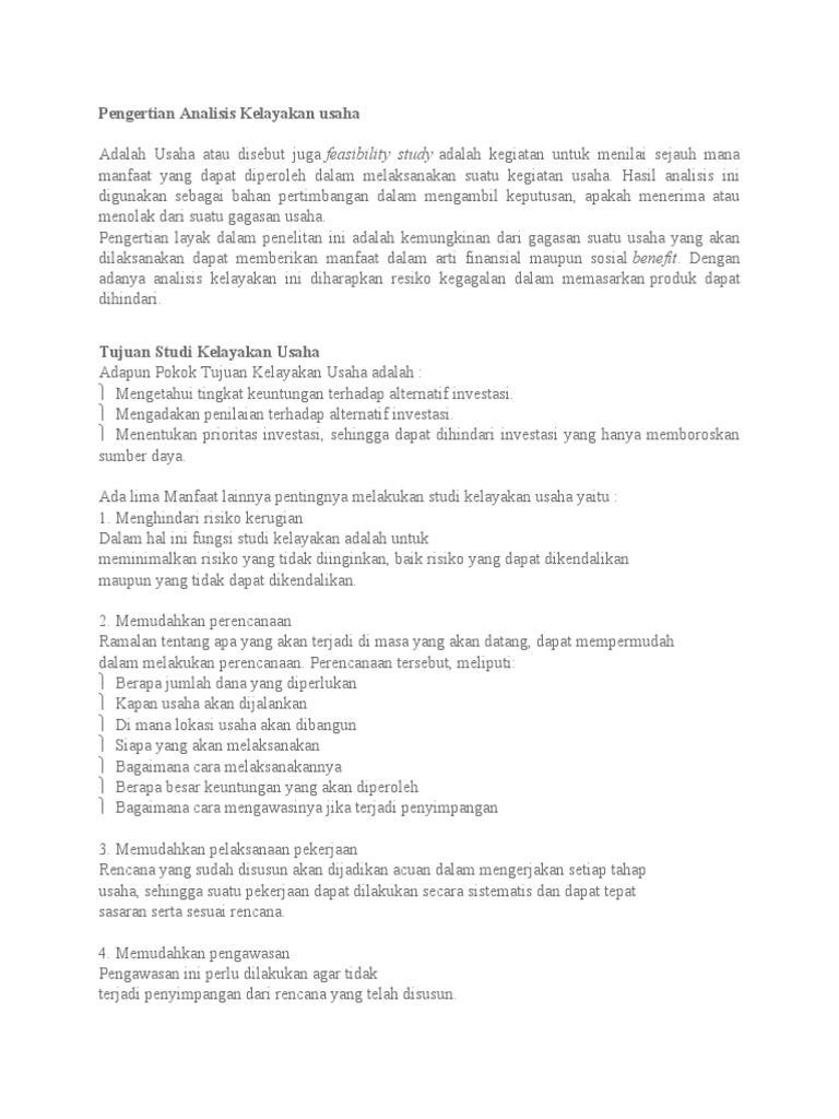 Pengertian Analisis Kelayakan Usaha | PDF