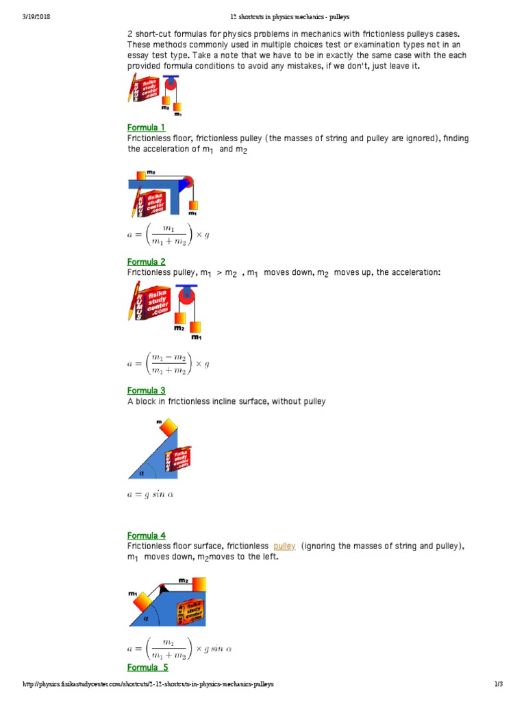 Shortcuts for Pulley Mechanics | PDF | Mechanics | Physics
