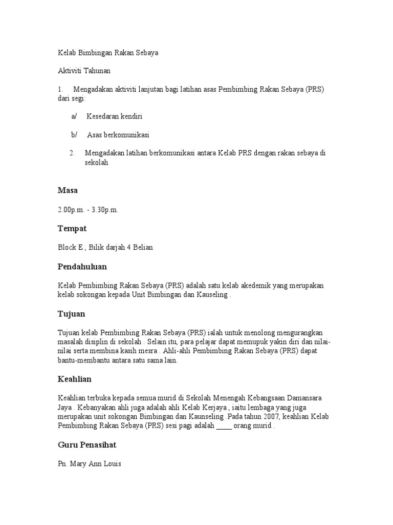 Kelab Bimbingan Rakan Sebaya | PDF