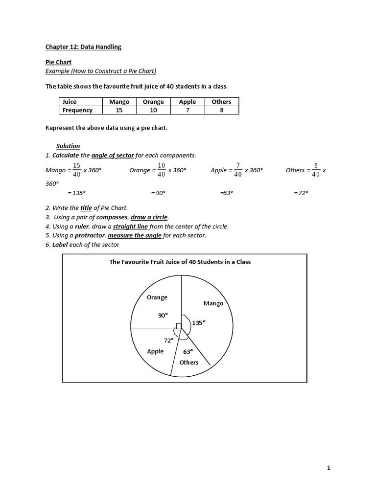 Constructing Pie Charts in Data Handling | PDF | Pie Chart | Angle