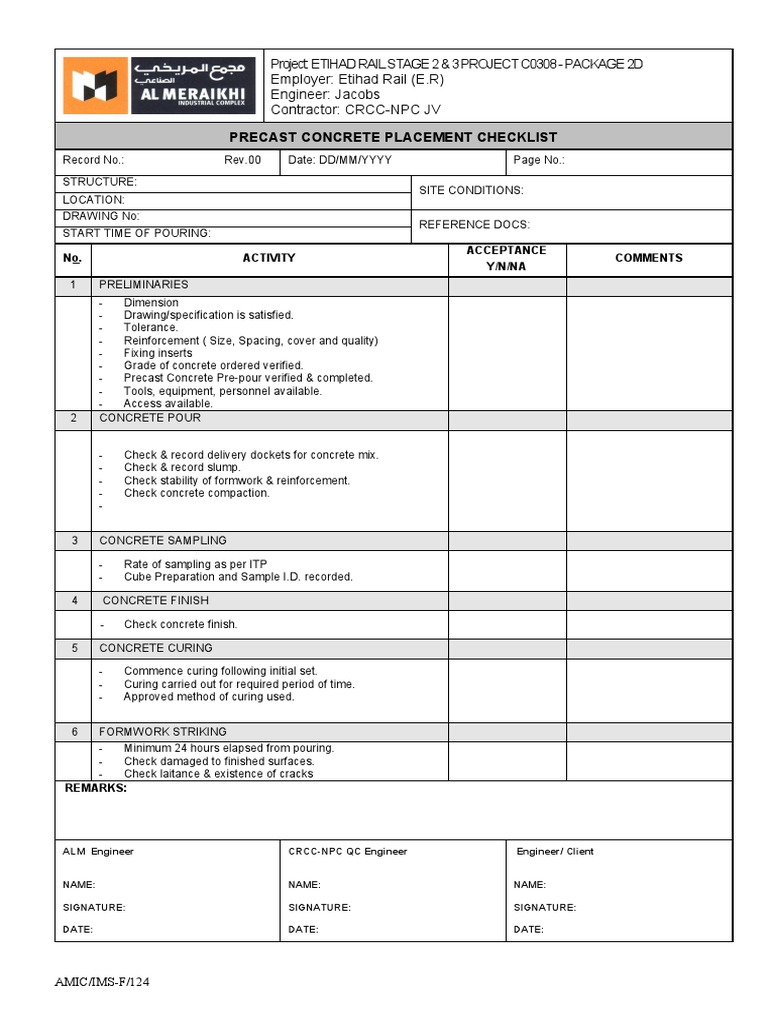 Precast Concrete Quality Control Checklist | PDF | Concrete | Building ...