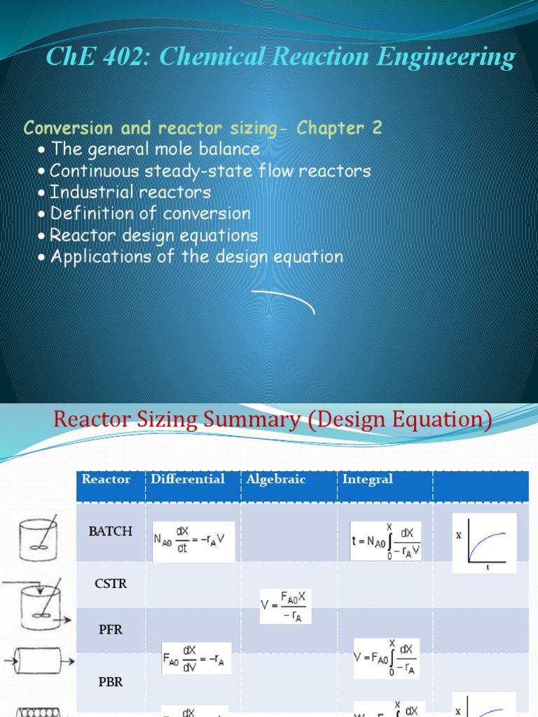 Che 402: Chemical Reaction Engineering: Conversion and Reactor Sizing ...