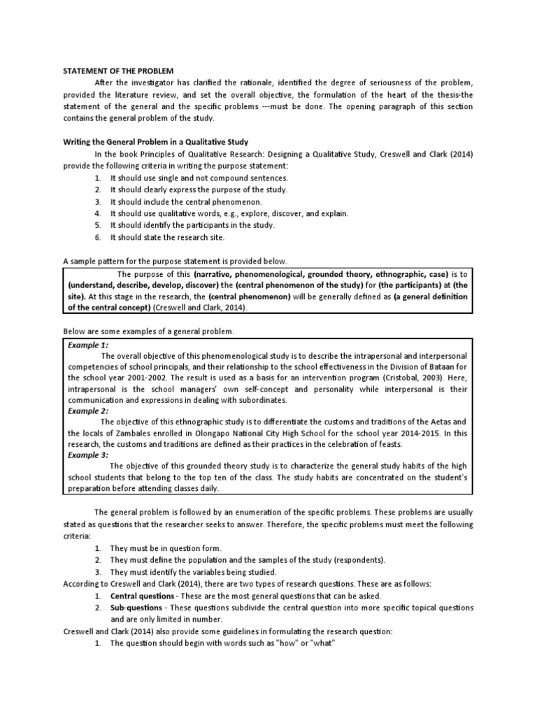 Statement Of The Problem Pdf Question Qualitative Research