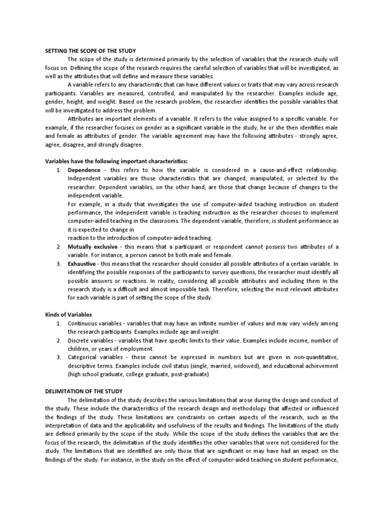 Scope and Delimitation Part 1 | PDF | Survey Methodology | Science