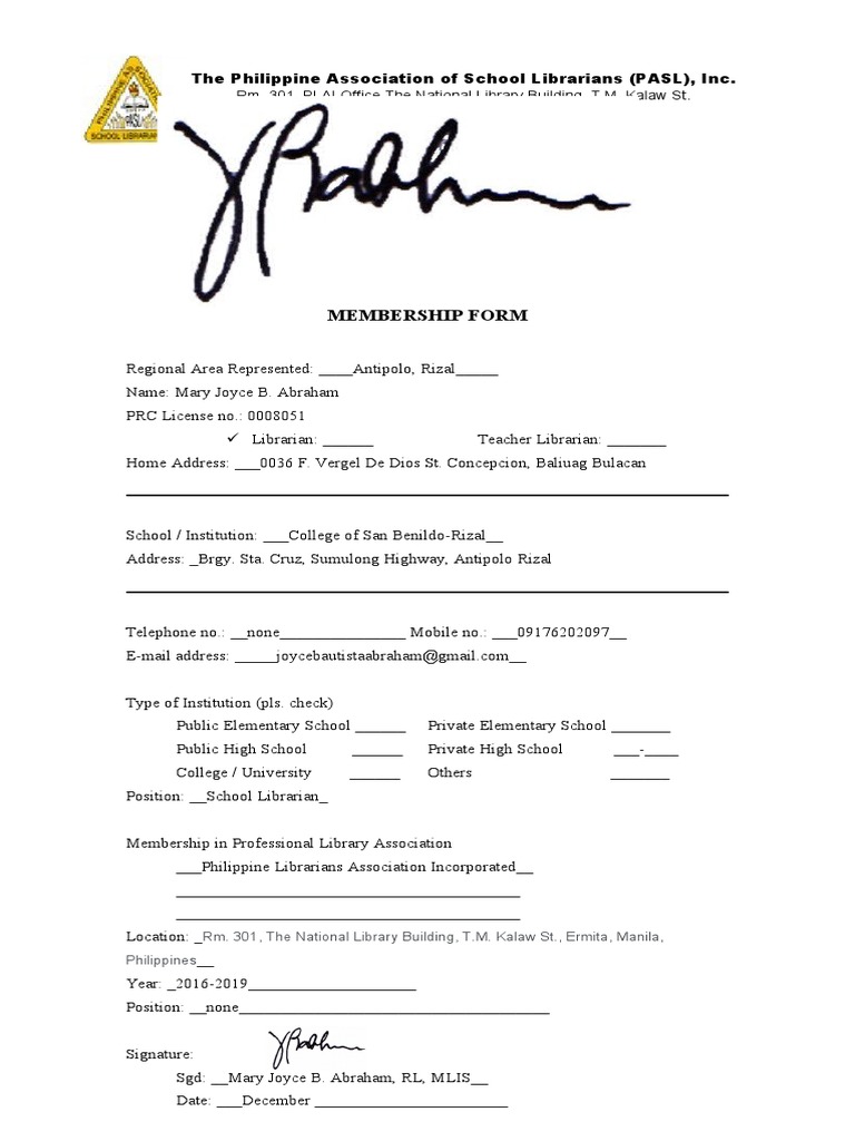 Pasli Membership Form | PDF | Wellness