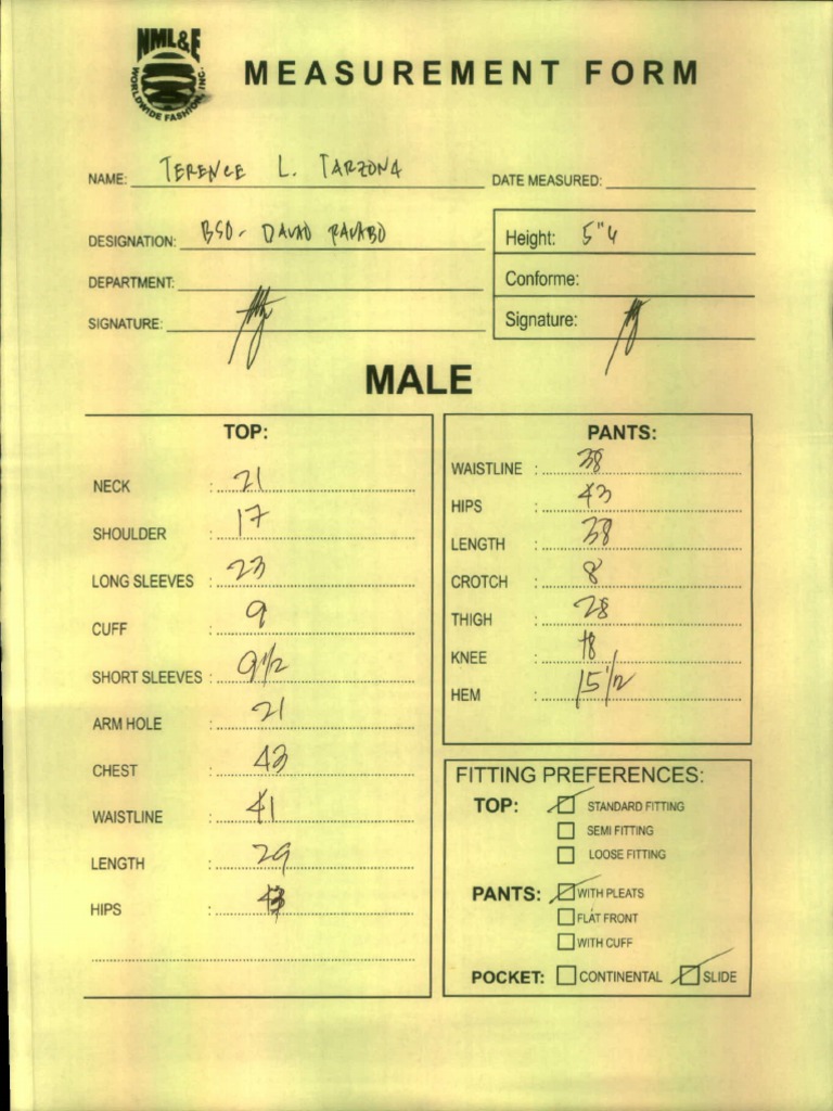 Measurement Form: T-T:-A L/ - /L, - 4 - " - U - A - 'F - Vk13 - o ...