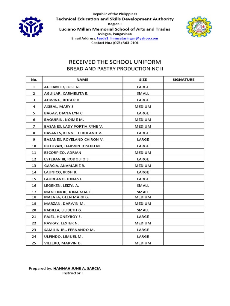 Luciano Millan School Uniform List | PDF | Sports | Business