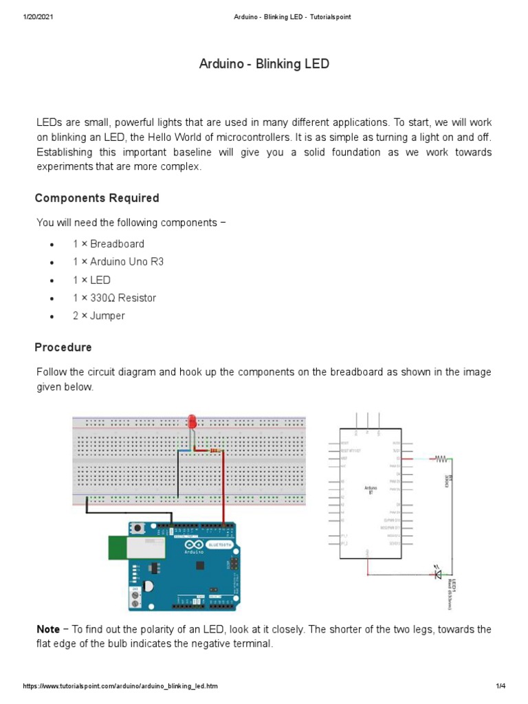 Arduino Blinking Led Tutorialspoint Pdf Arduino Computer Science 
