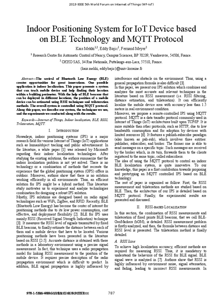 Indoor Positioning System For Iot Device Based On Ble Technology and ...