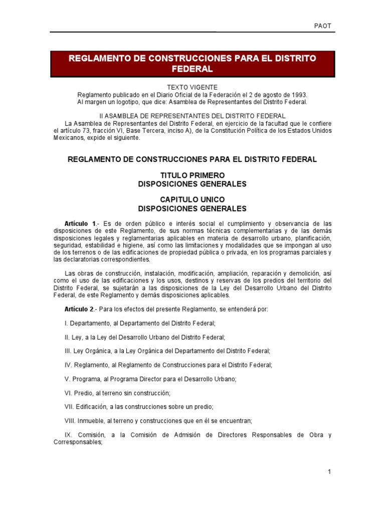 RCDF 1993 | PDF | Arquitecto | Regulación