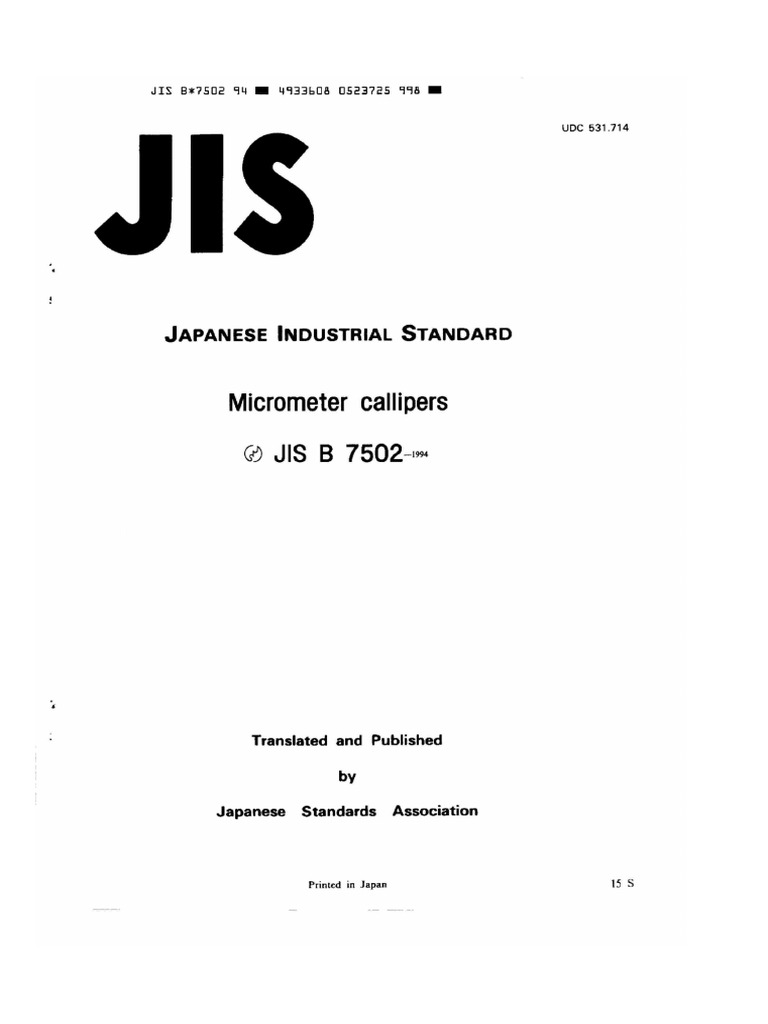 JIS B 7502-1994 Micrometer Callipers | PDF