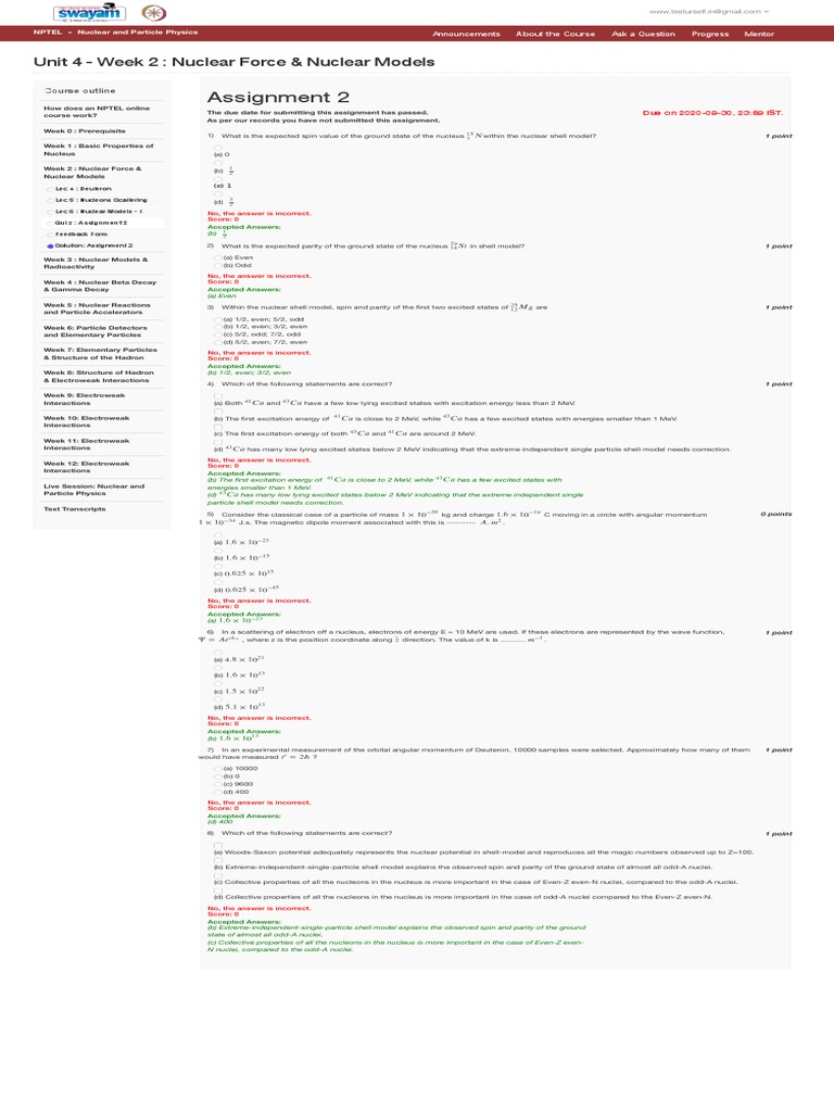 Nuclear and Particle Physics - Unit 4 - Week 2: Nuclear Force & Nuclear Models | PDF | Atomic ...