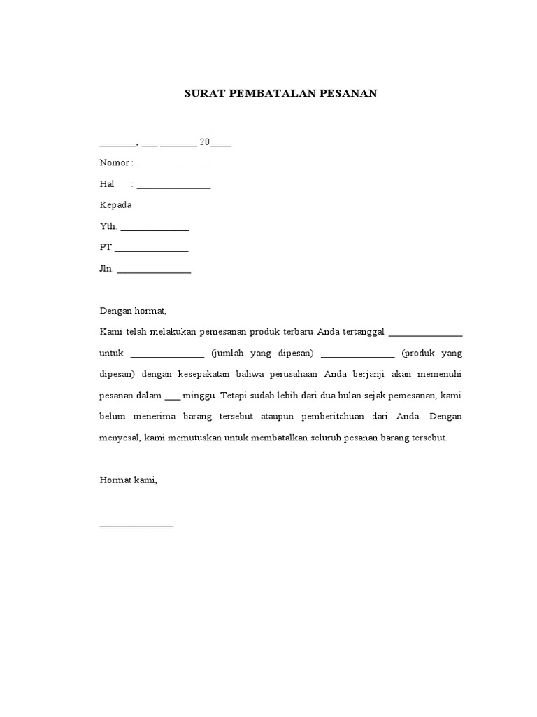 Surat Pembatalan Pesanan Resmi | PDF