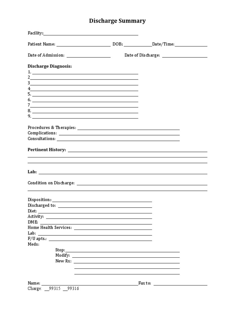 Blank Discharge Summary Template | PDF | Health Care | Medicine