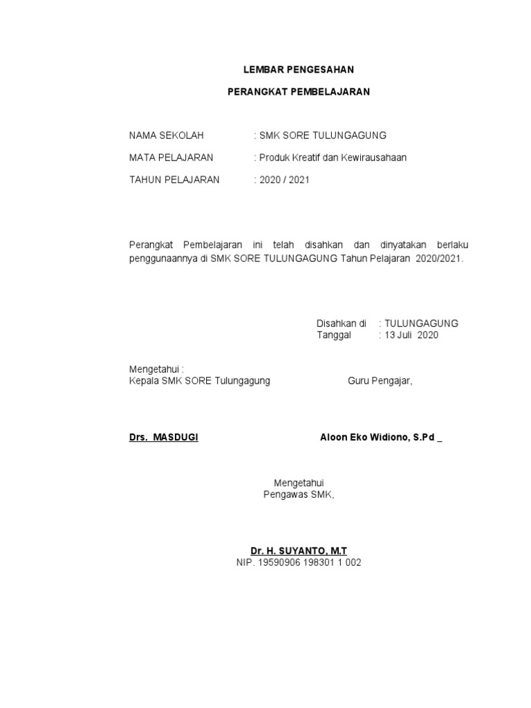 0.1 Lembar Pengesahan Perangkat Mengajar | PDF