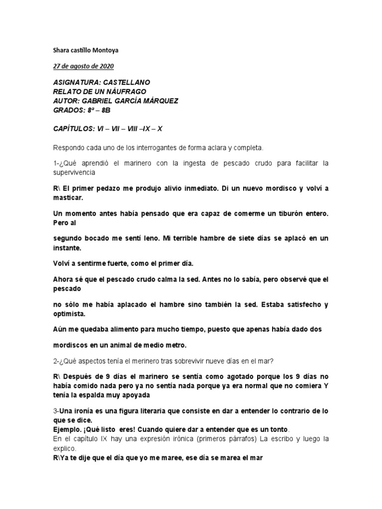 Análisis del capítulo 3 de "Relato de un náufrago" | PDF | Libros para ...