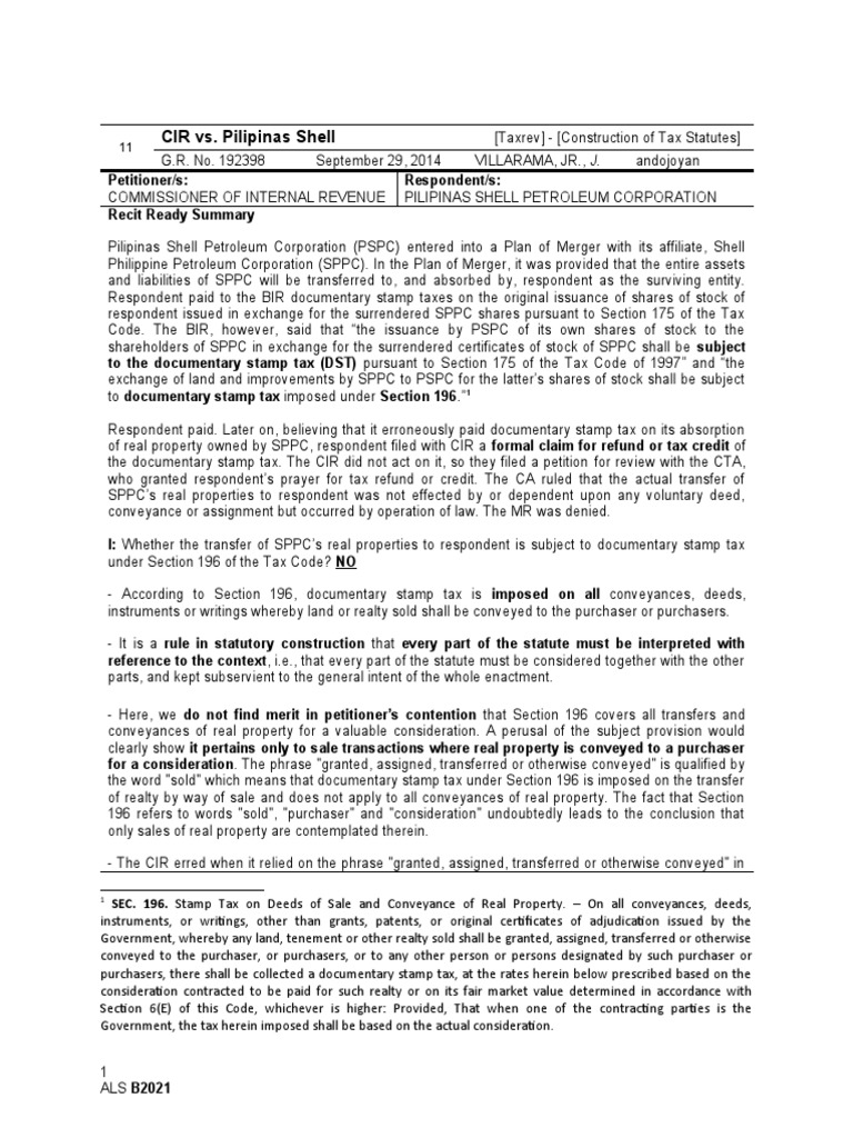 Shell Wins Tax Refund on Property Transfer in Merger | PDF | Mergers ...