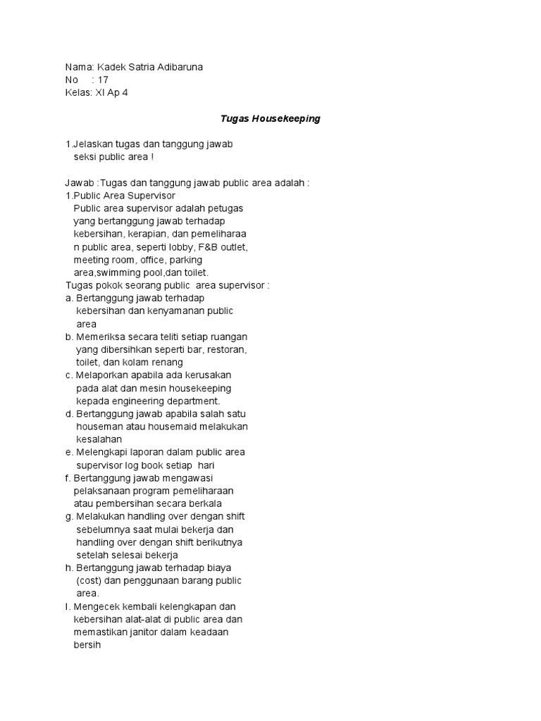 Tugas Housekeeping | PDF