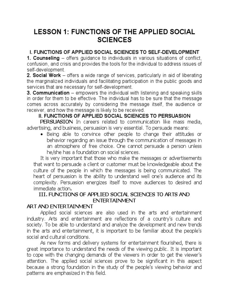 Lesson 1: Functions of The Applied Social Sciences | PDF | Persuasion ...