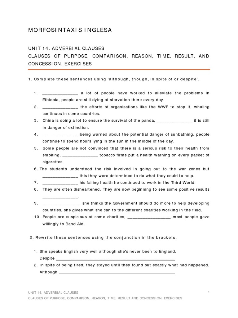 Adverbial Clauses. Exercises | PDF | Sentence (Linguistics)