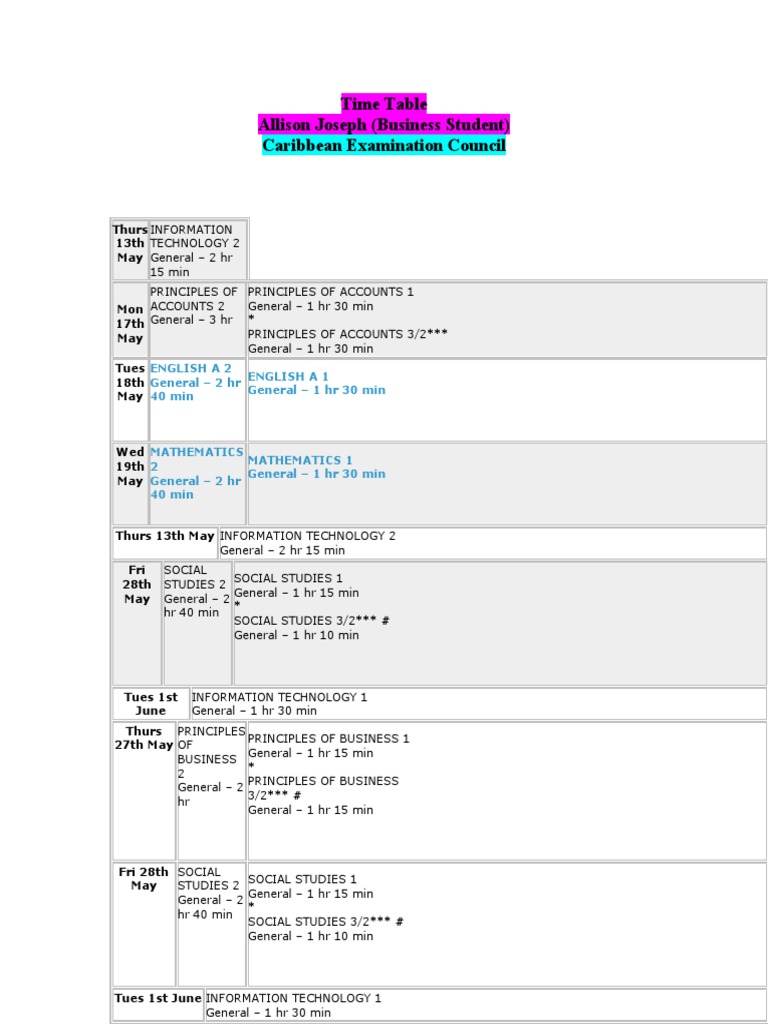 Accounts Group CSEC Timetable | PDF