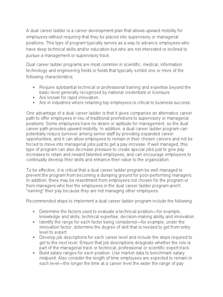 A Dual Career Ladder Is A Career Development Plan That Allows Upward ...